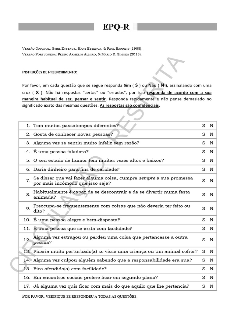 Instrumento EPQ-R | PDF