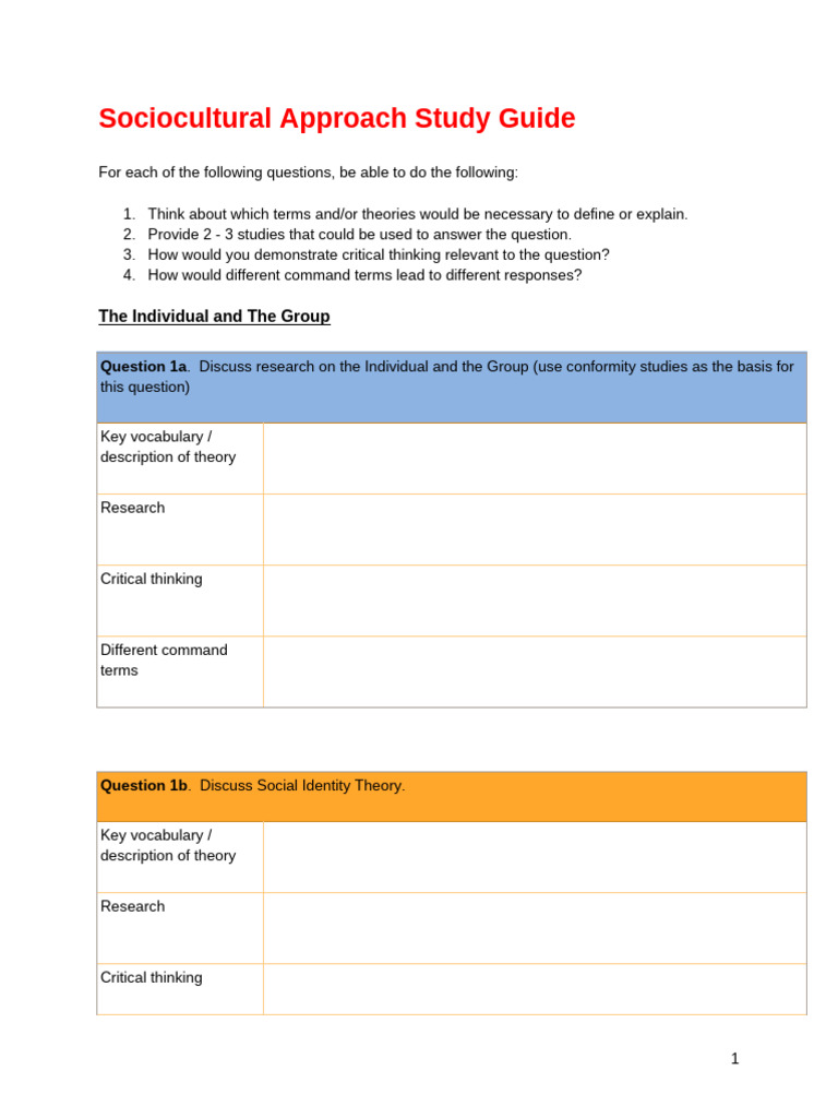 Sociocultural Approach Study Guide | PDF | Critical Thinking | Theory