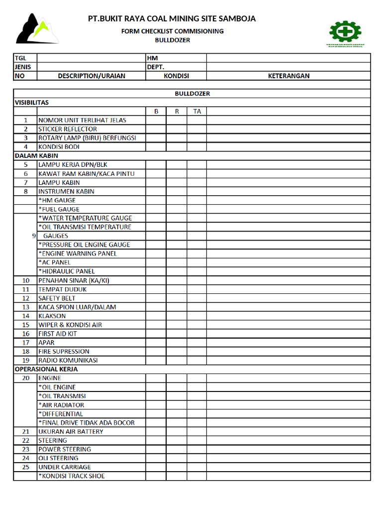 Form Commisioning Dozer | PDF