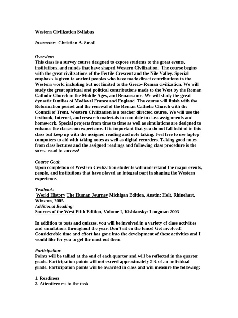 Western Civilization Syllabus Uptodate | PDF | Western Culture