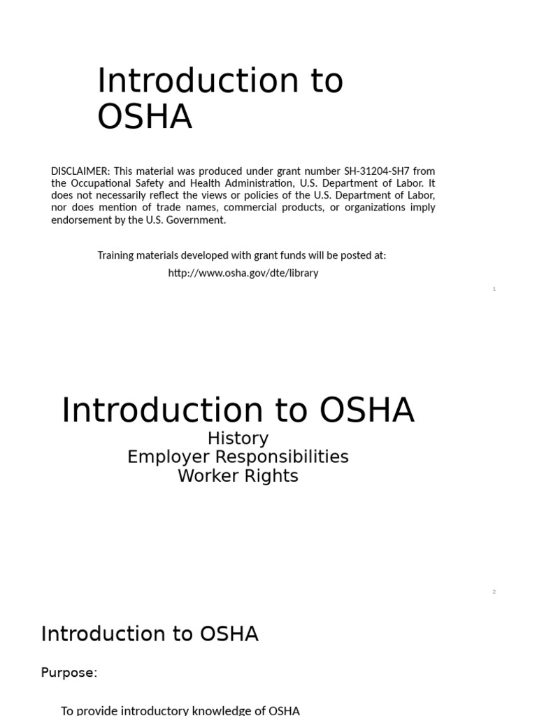 Introduction to OSHA: Rights and Responsibilities | PDF | Occupational ...