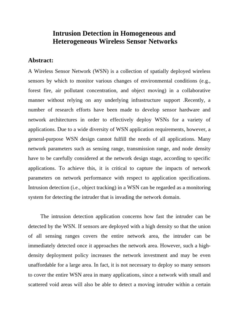 Intrusion Detection In Homogeneous And Heterogeneous Wireless Sensor