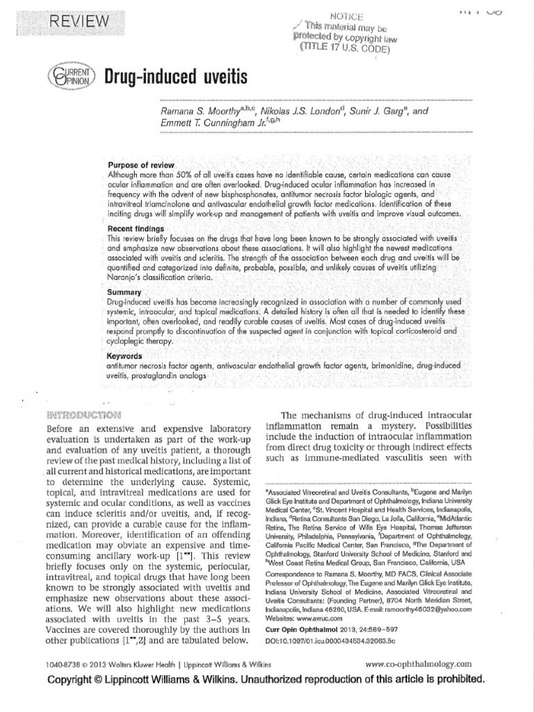 Drug Induced Uveitis | PDF