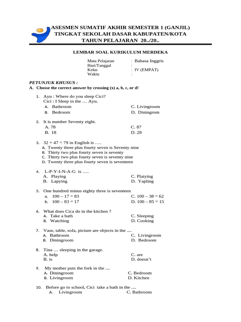 SAS 1 Kelas 4 SD Bhs - Inggris | PDF