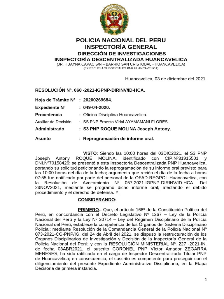 Reprogramacion Informe Oral - Roque | PDF | Policía | Derecho penal