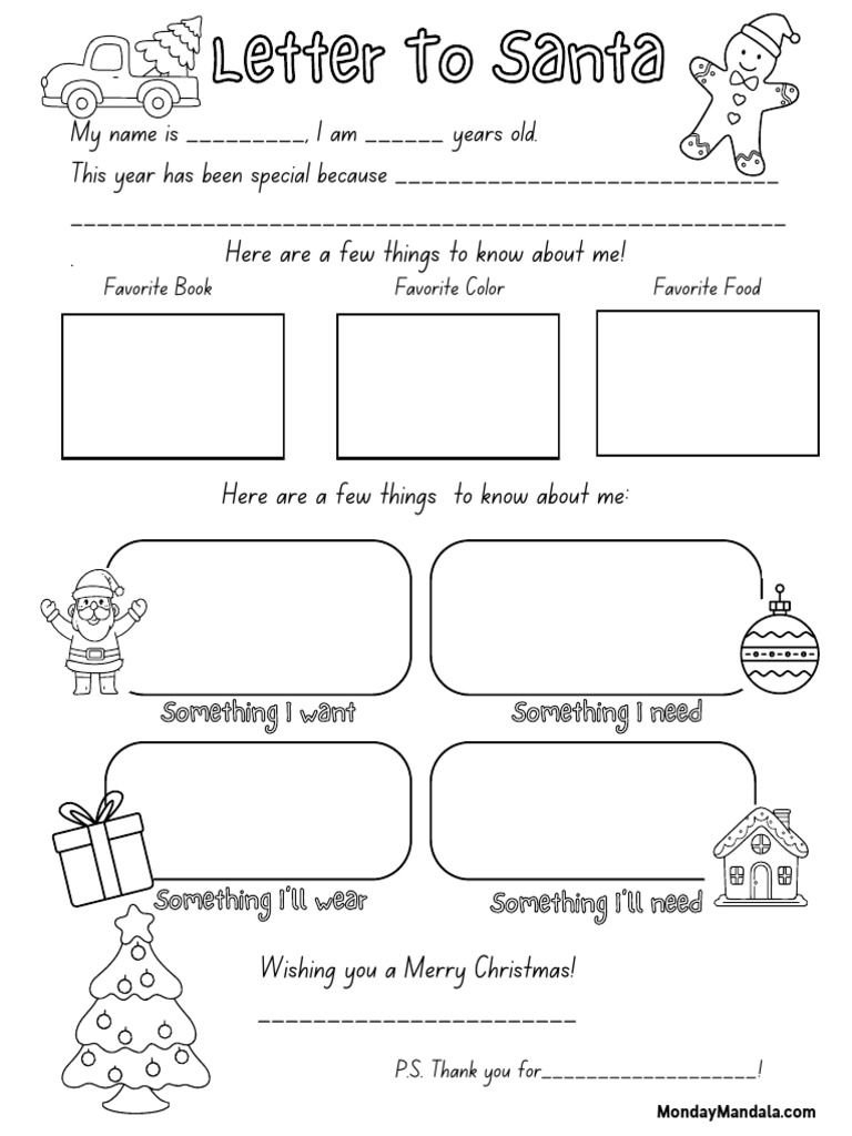 Simple Letter to Santa Worksheet for Toddlers | PDF
