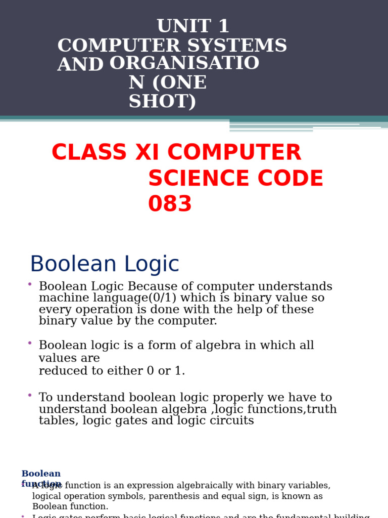 11 cs unit 1 one shot_240427_202128 (2) | PDF | Boolean Algebra | Teaching Mathematics