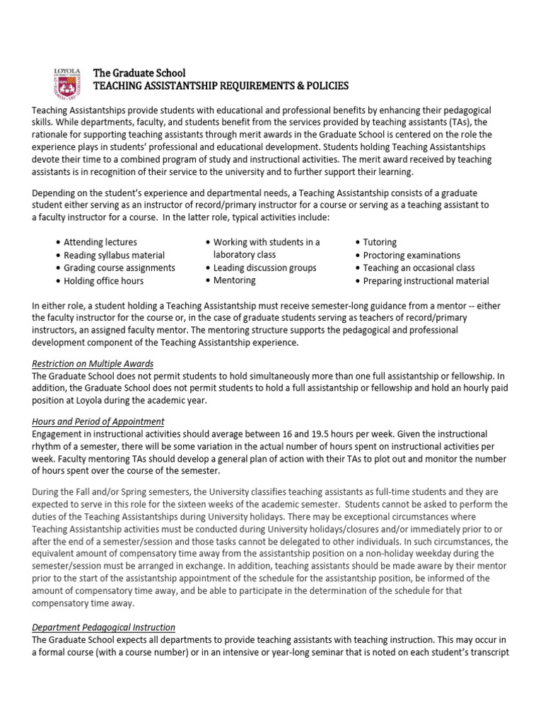 Teaching Assistantship Requirements and Policies 2024 | PDF | Teaching ...