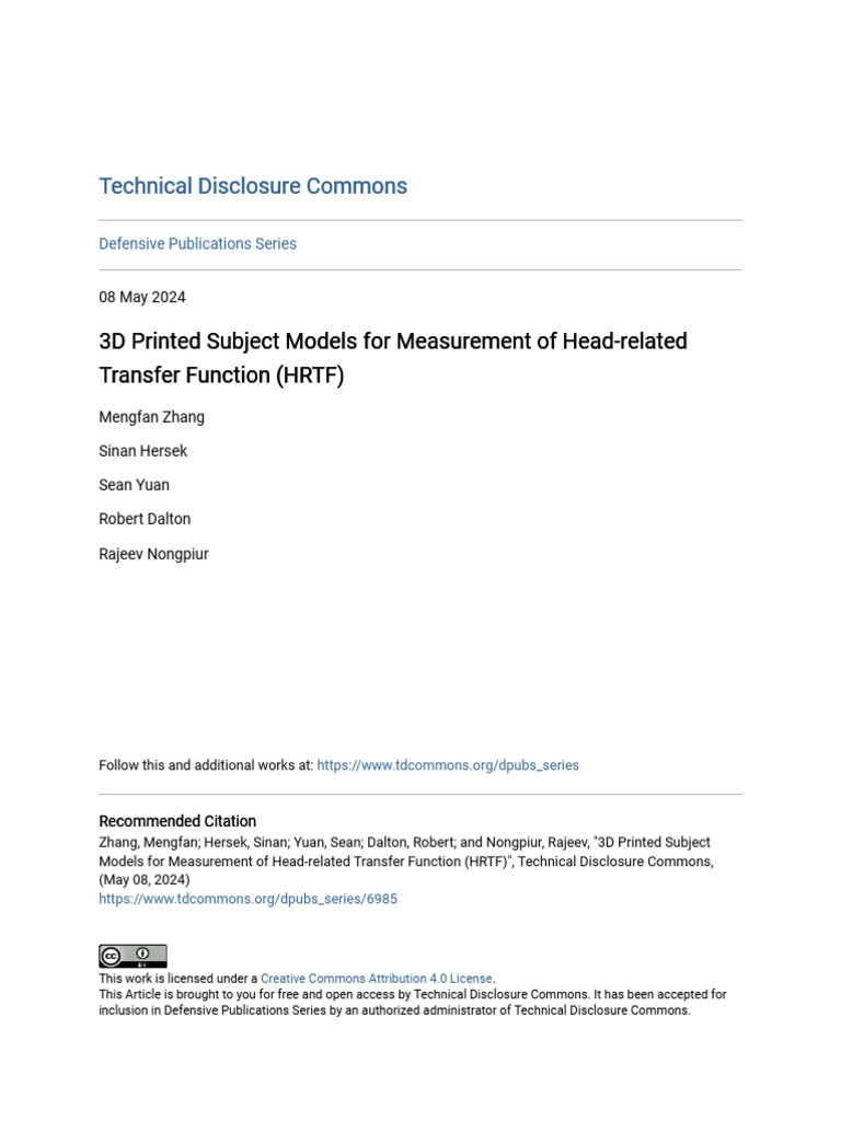 3D Printed Subject Models for Measurement of Head-related Transfe | PDF ...