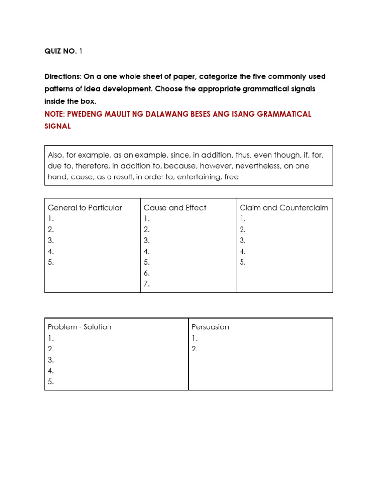Quiz 1. Grammatical Signals | PDF