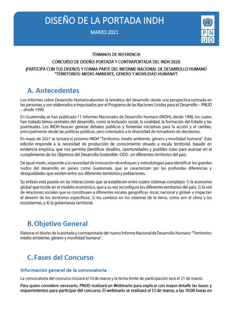 Undp GT BasesConvoctoriaConsursoPortada-INDH 2021 | PDF