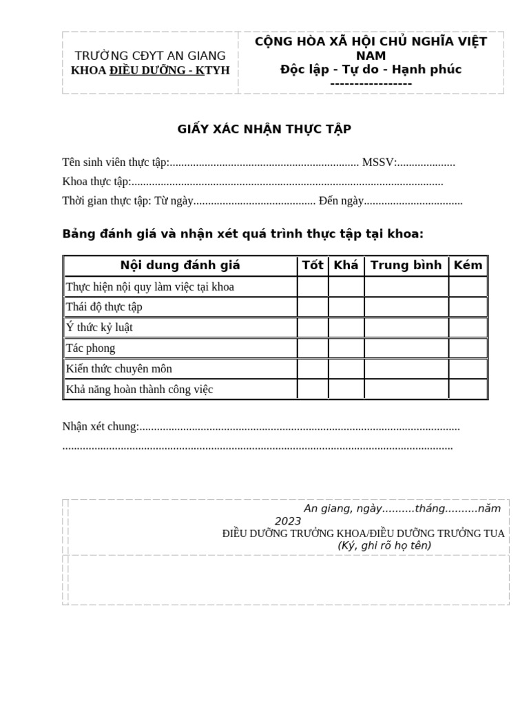 Giay Xac Nhan Thuc Tap | PDF