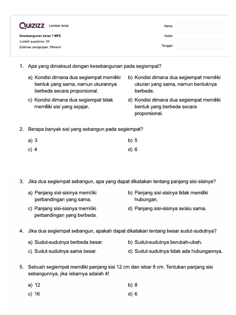 Soal Kuis Kesebangunan | PDF