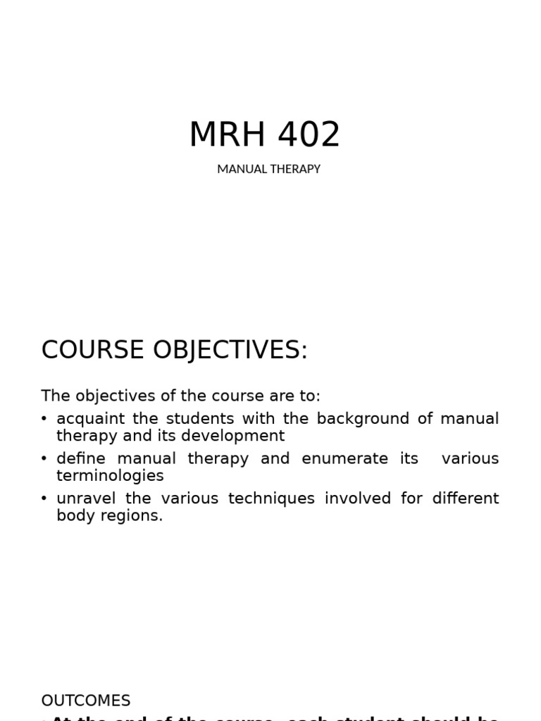 MRH 402 Updated Lecture Note | PDF | Manual Therapy | Muscle Contraction