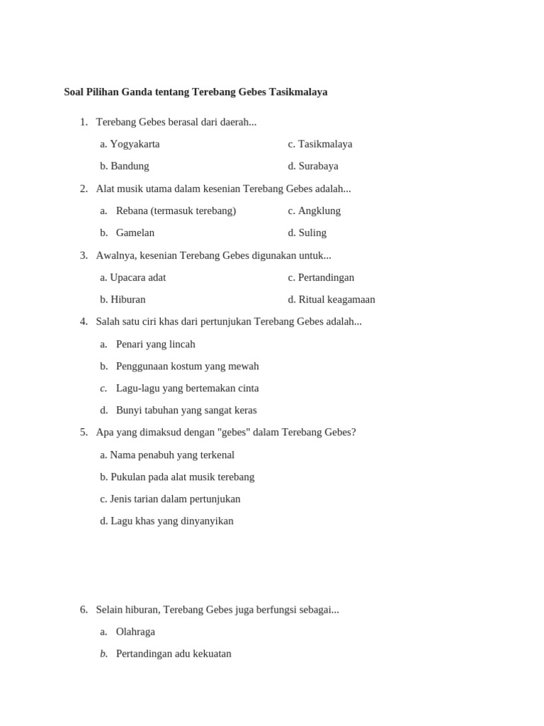 Soal Pilihan Ganda Tentang Terebang Gebes Tasikmalaya | PDF