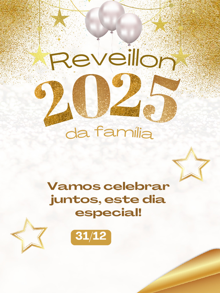 Reveillon 2025 Família Festivo Brilhante Dourado Convite - 20241223 ...
