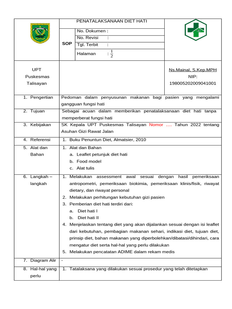 Sop Penatalaksanaan Diet Hati | PDF