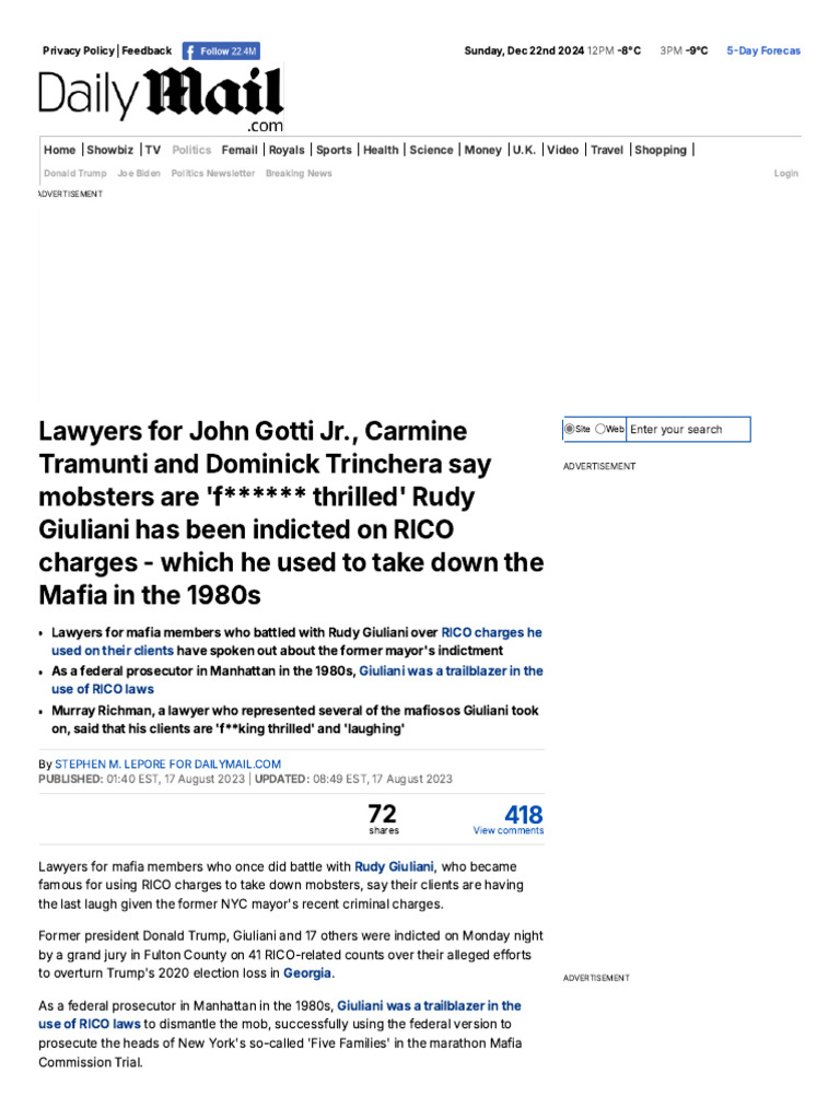 News Article | PDF | Rudy Giuliani | Racketeer Influenced And Corrupt ...