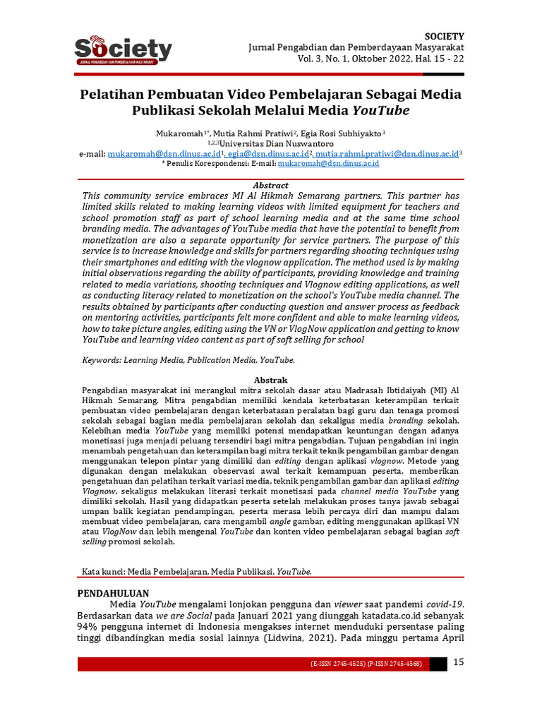 Pelatihan Video Pembelajaran YouTube | PDF