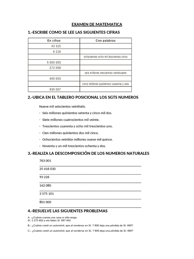 Examen de Matematica | PDF