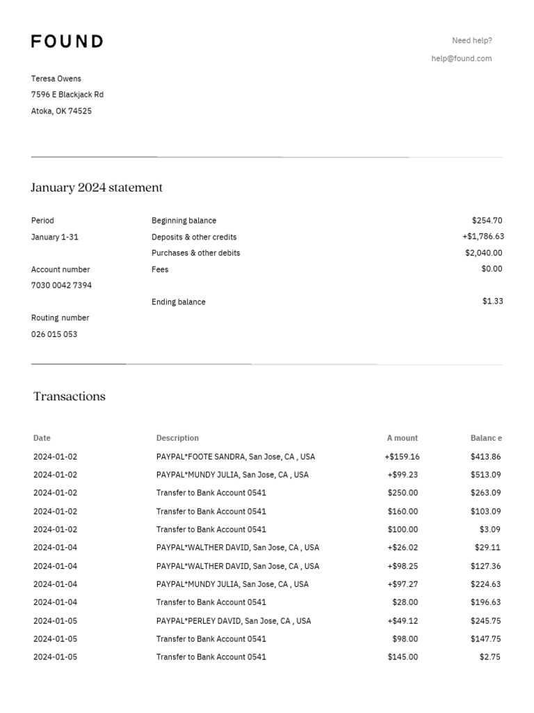 bank_statement_1_2024 found | PDF | Banks | Pay Pal