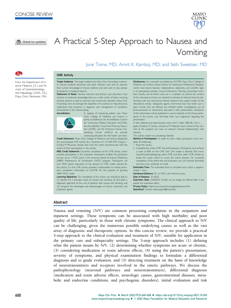 5-Step Guide to Nausea and Vomiting | PDF | Nausea | Vomiting