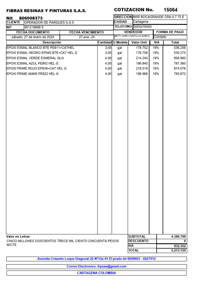Cotizacion Frpe 15064 | PDF
