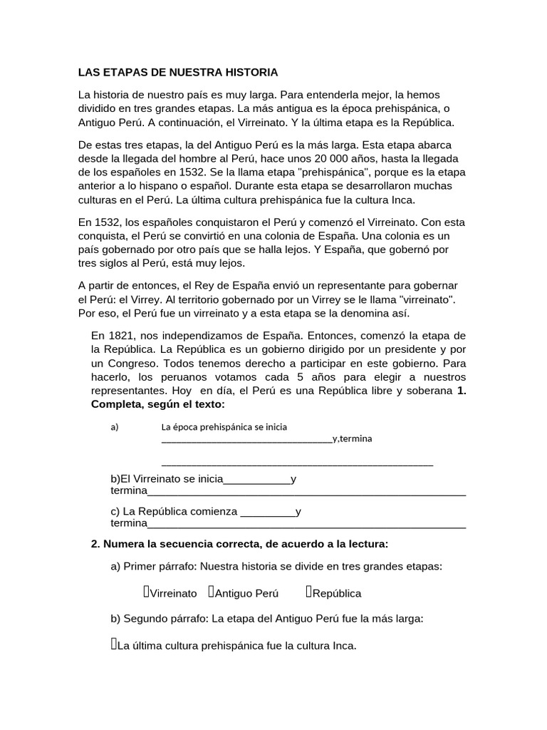 Las Etapas de Nuestra Historia | PDF | Perú | Imperio Inca