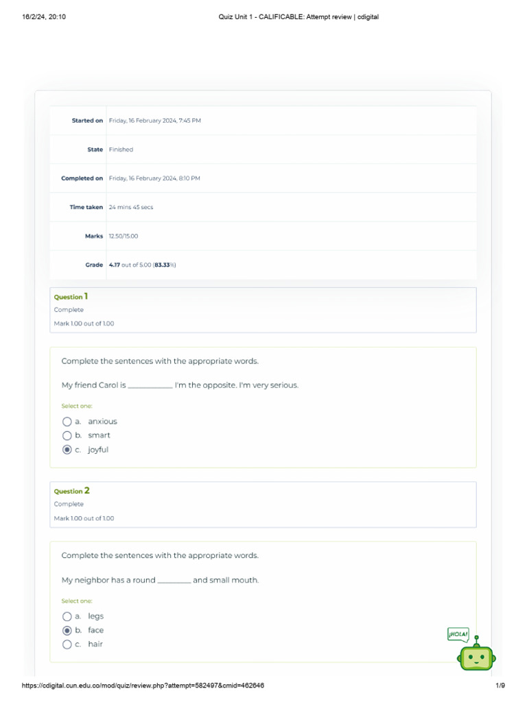 Quiz Unit 1 Review - CALIFICABLE | PDF