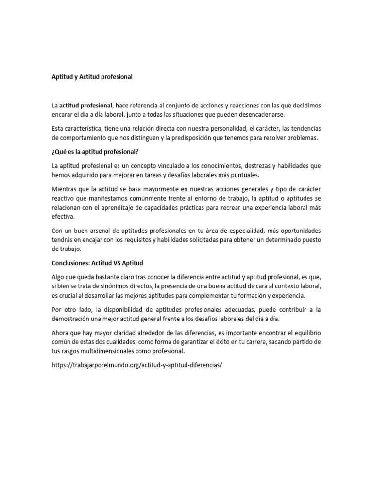 Actitud y Aptitud Profesional: Claves para el Éxito | PDF
