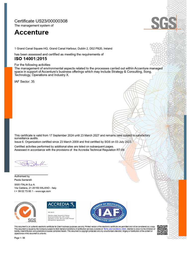 Accenture Certificate ACCREDIA | PDF | Forgery | Business