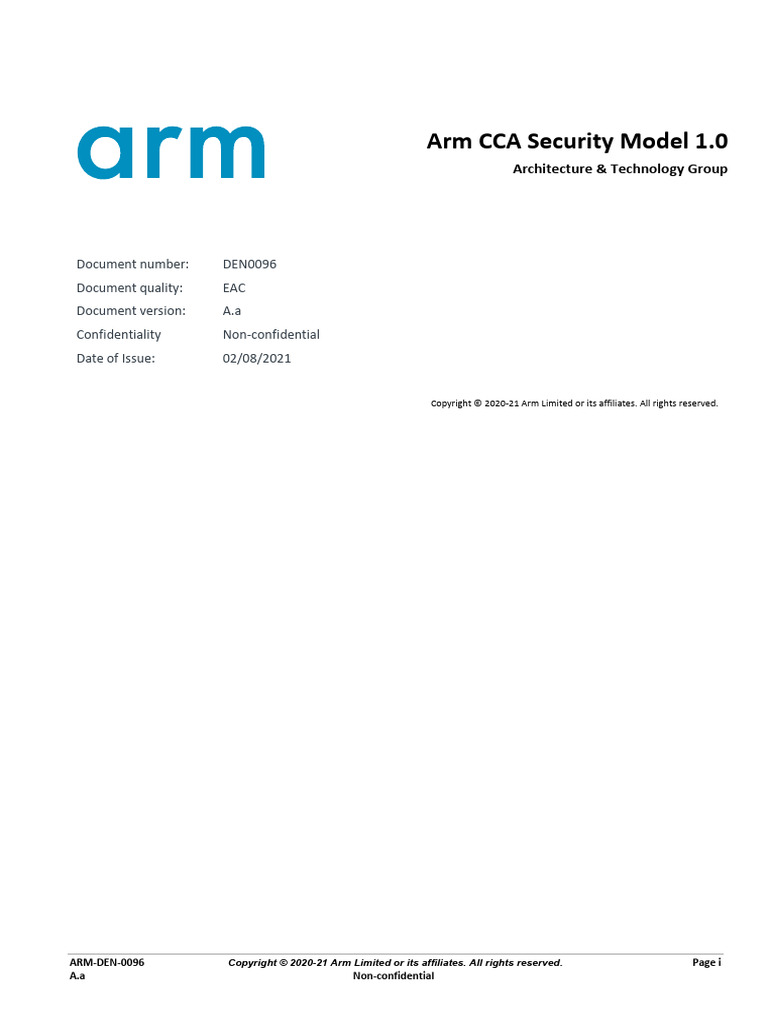 ARM DEN 0096 - 00eac1 - CCA Security Model | PDF | Key (Cryptography) | Encryption
