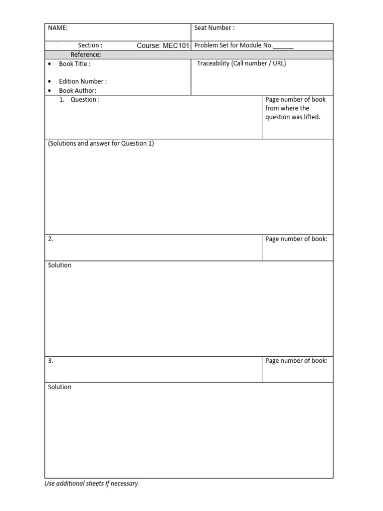 Problem Set Format- MEC101 | PDF