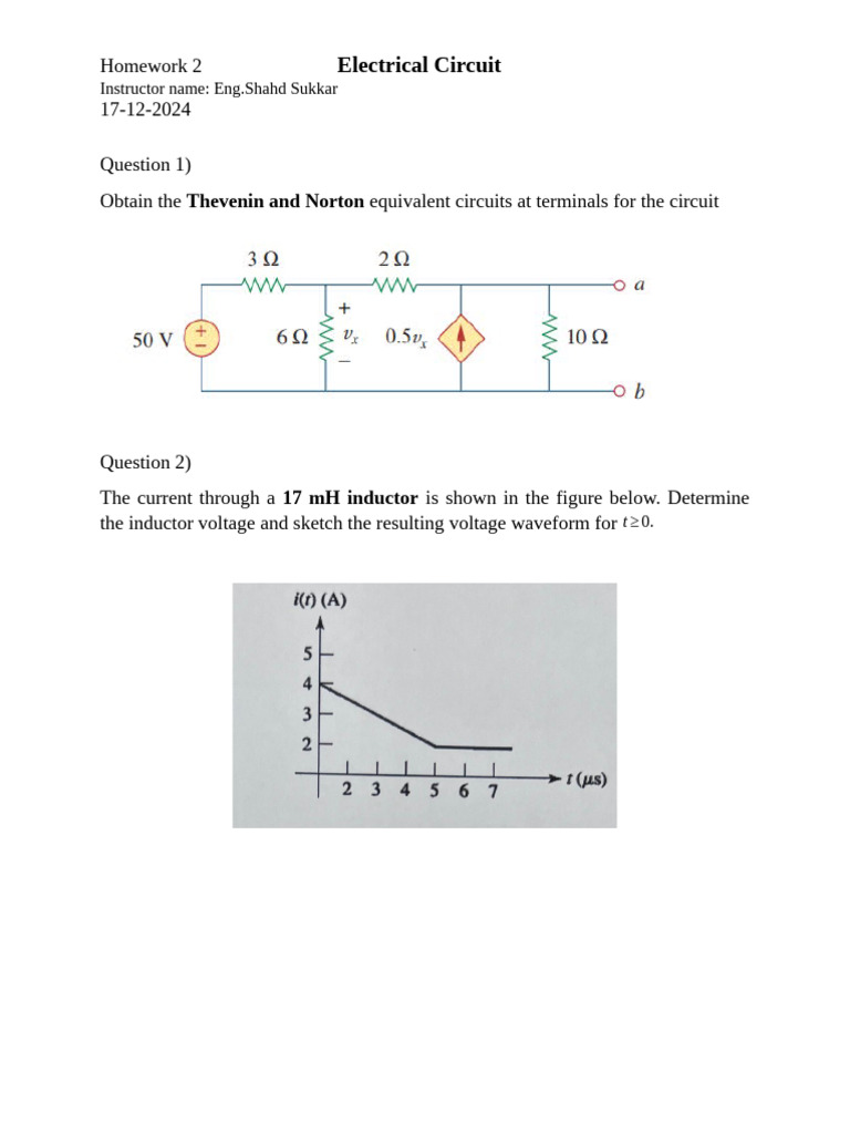 HW2. Electrical Circuit 2024 | PDF