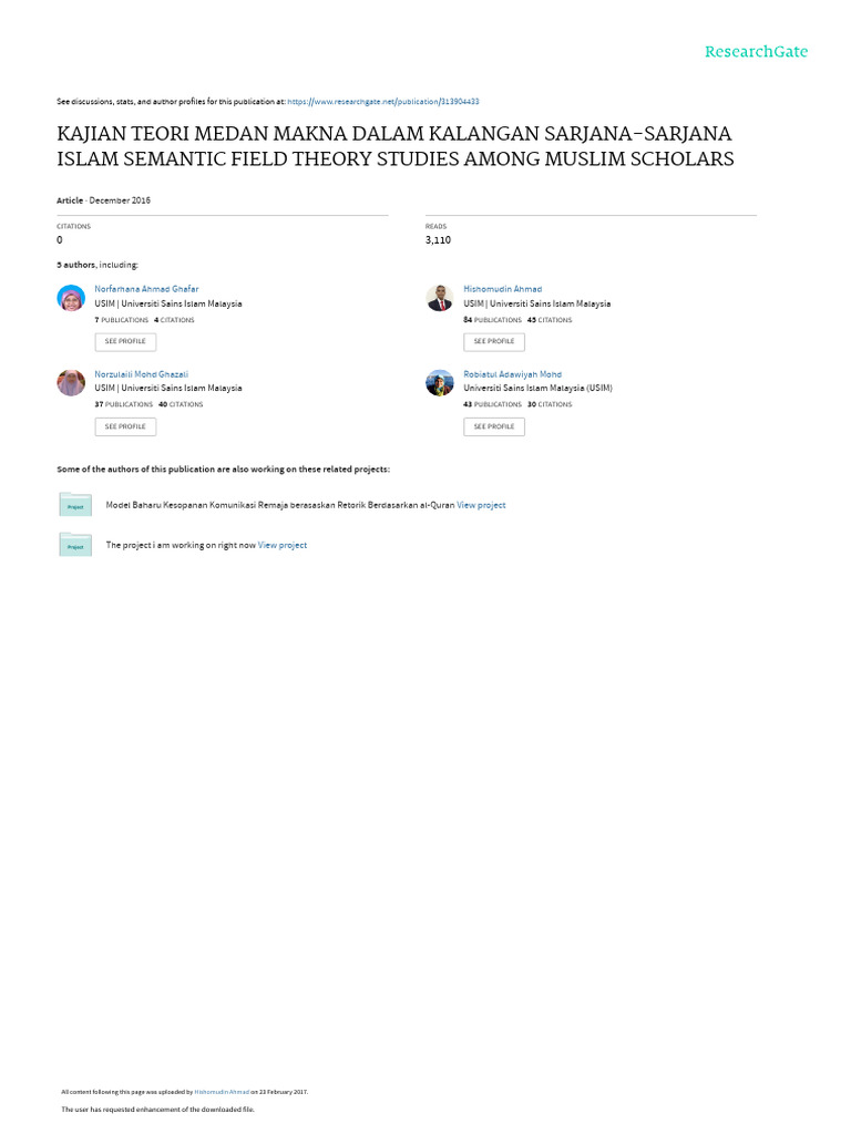 Kajian Teori Medan Makna Dalam Kalangan Sarjana-Sarjana Islam Semantic Field Theory Studies ...