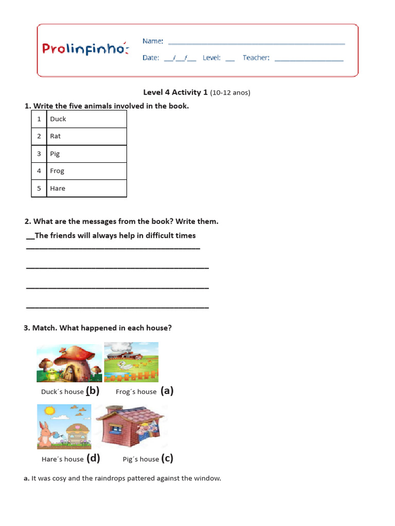 Level 4 10 - 12 Anos Ficha 1 | PDF