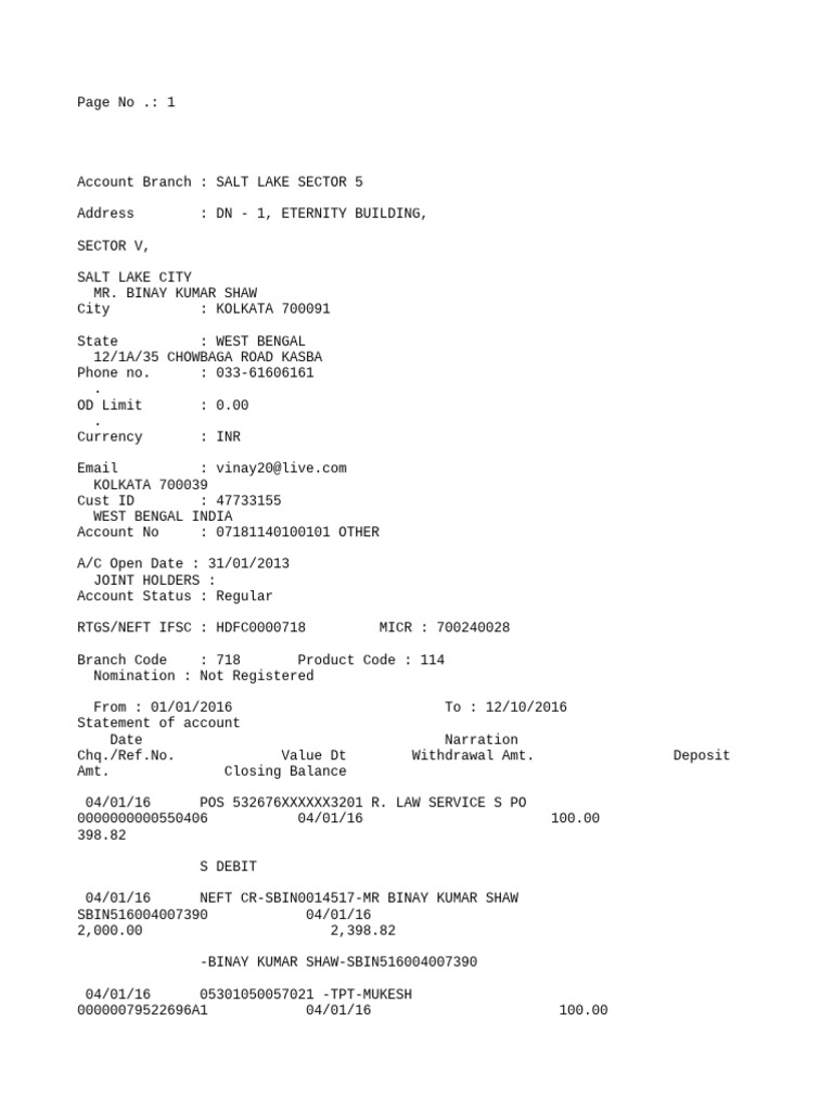 461790262-335063360-Hdfc-Bank-Statement-pdf | PDF | Private Sector ...