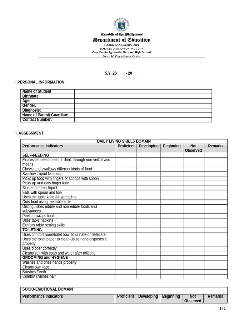 DO-44-SPED-ASSESSMENT-Checklist-1 EDITED VERSION2 | PDF | Drawing ...