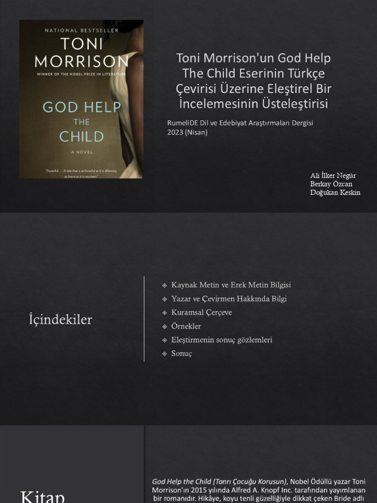 Tom Morridon'Un God Help The Child Eserinin Türkçe Çevirisi Üzerine ...