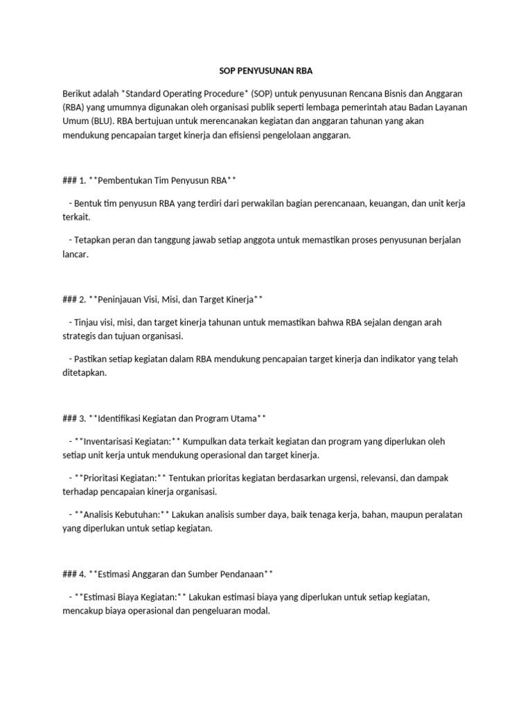 Sop Penyusunan Rba | PDF