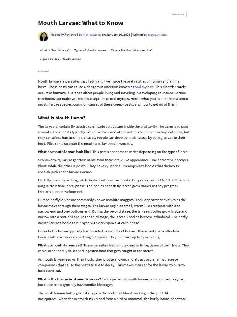 Mouth Larvae - Traits, Health Risks, and Why You Get Them | PDF | Fly ...