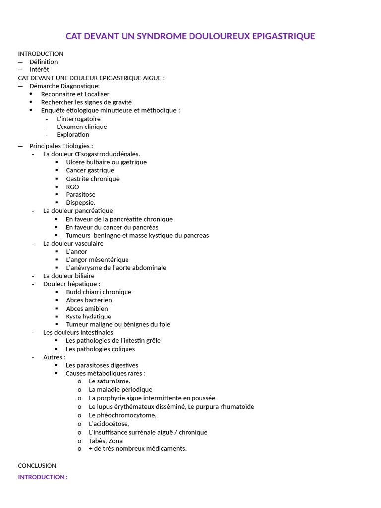 Diagnostic de l'Épigastralgie Chronique | PDF | Vésicule biliaire ...