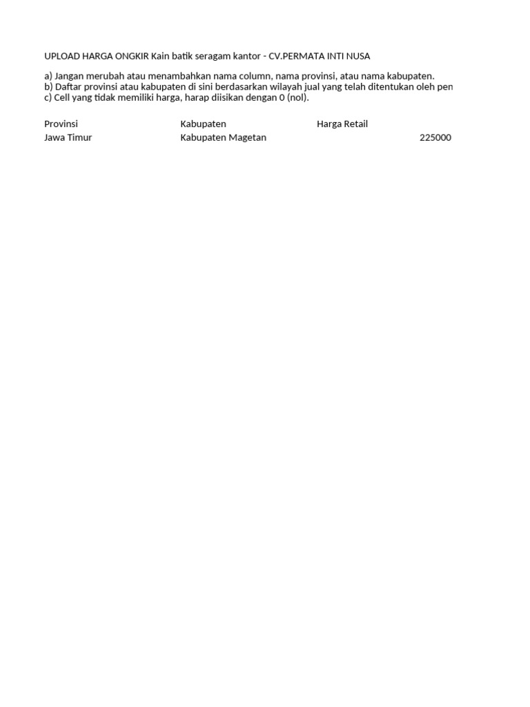 Template Harga Produk Kain Batik Seragam Kantor - CV - PERMATA INTI ...