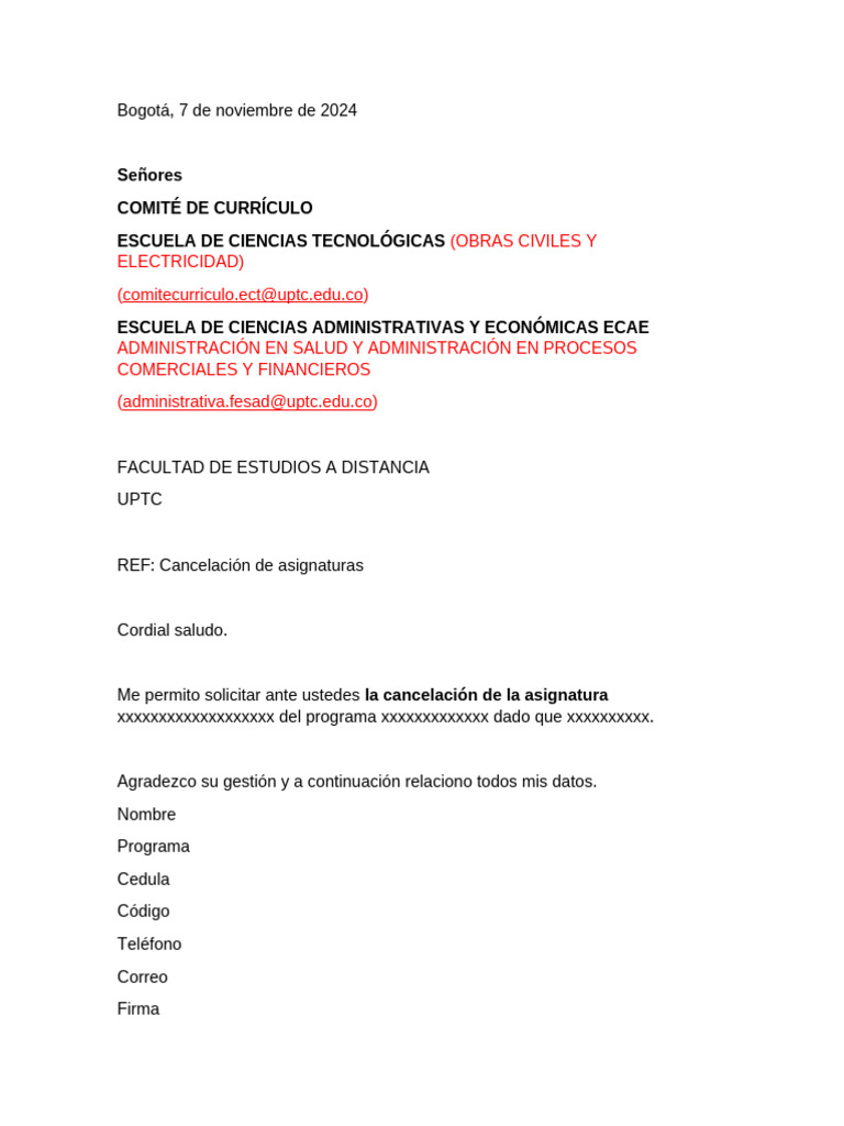 Formato Cancelación Asignaturas | PDF