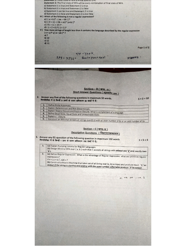 Sessional Exam in Automata | PDF