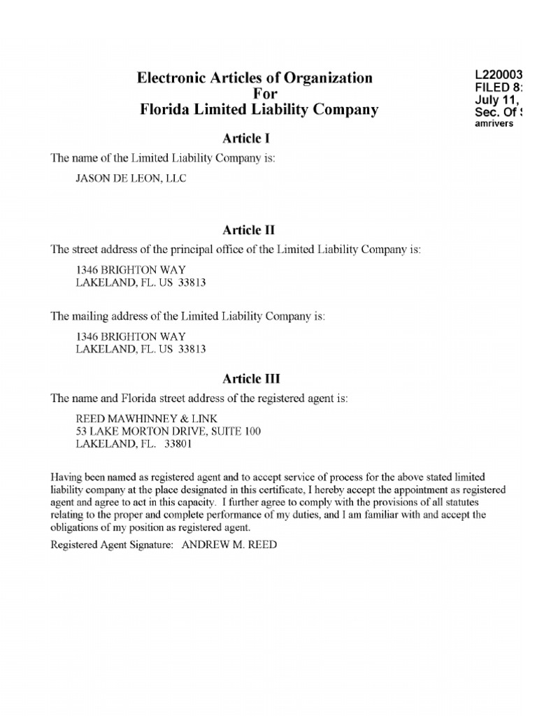 Florida LLC Articles | PDF