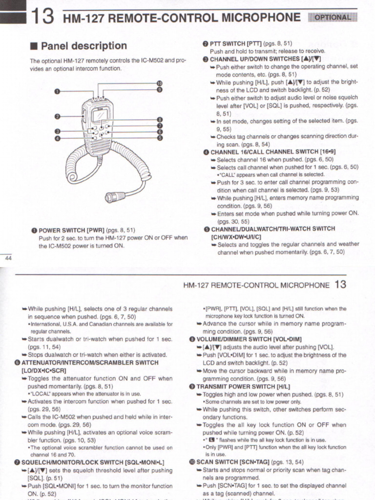 HM-127 - Remote Control Microphone, Intruction Manual | PDF