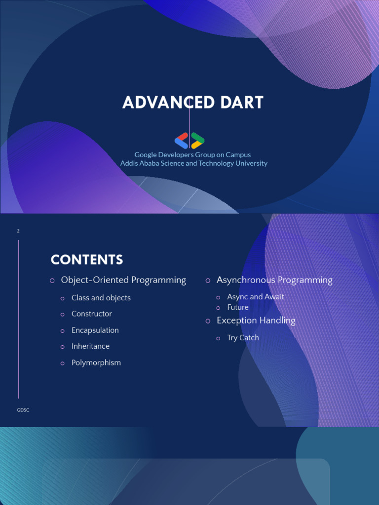 GDG Week 2 - Advanced Dart | PDF | Class (Computer Programming) | Object Oriented Programming