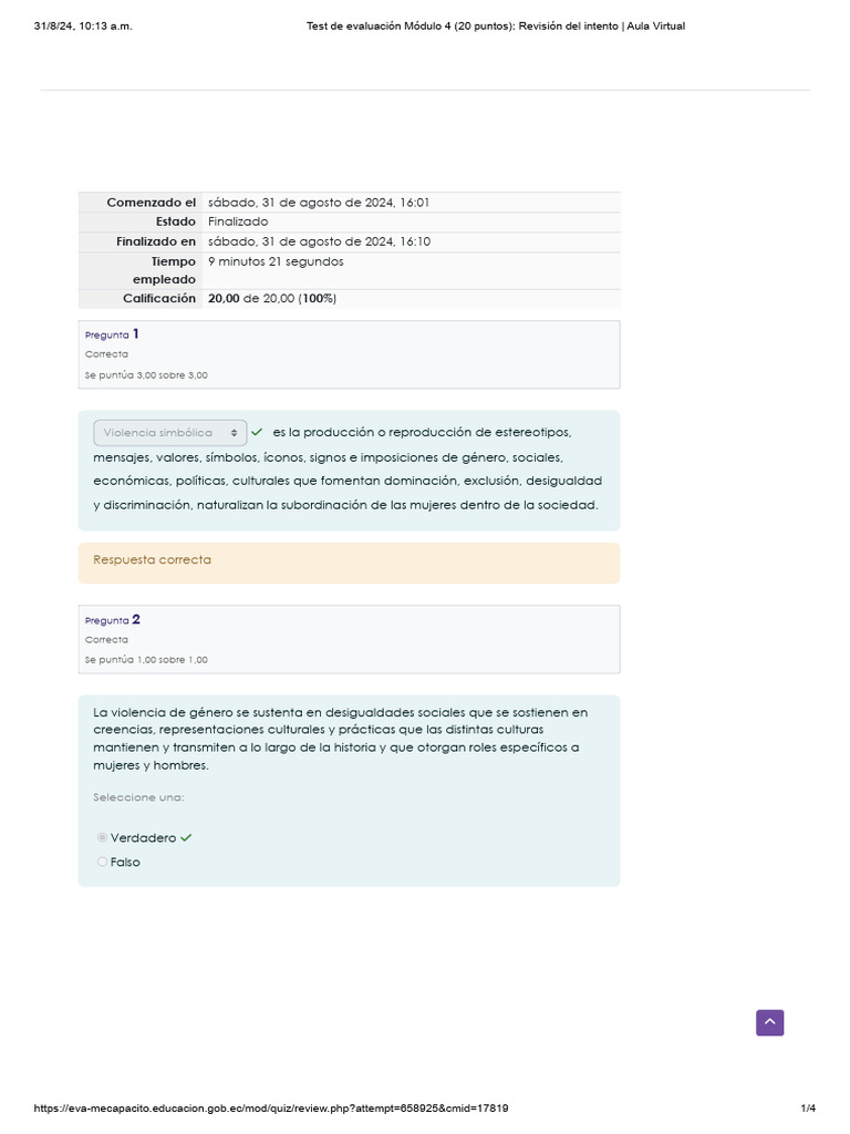 Test de Evaluación Módulo 4 (20 Puntos) - Revisión Del Intento - Aula ...