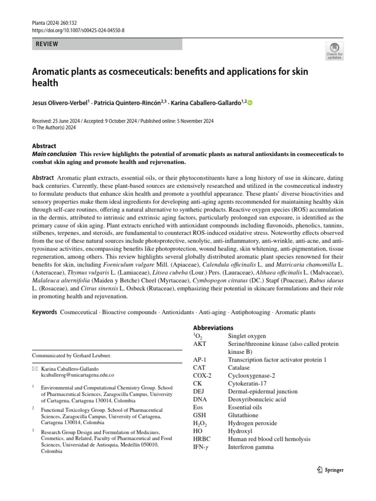 Aromatic Plants in Skin Health Cosmeceuticals | PDF | Sunscreen ...